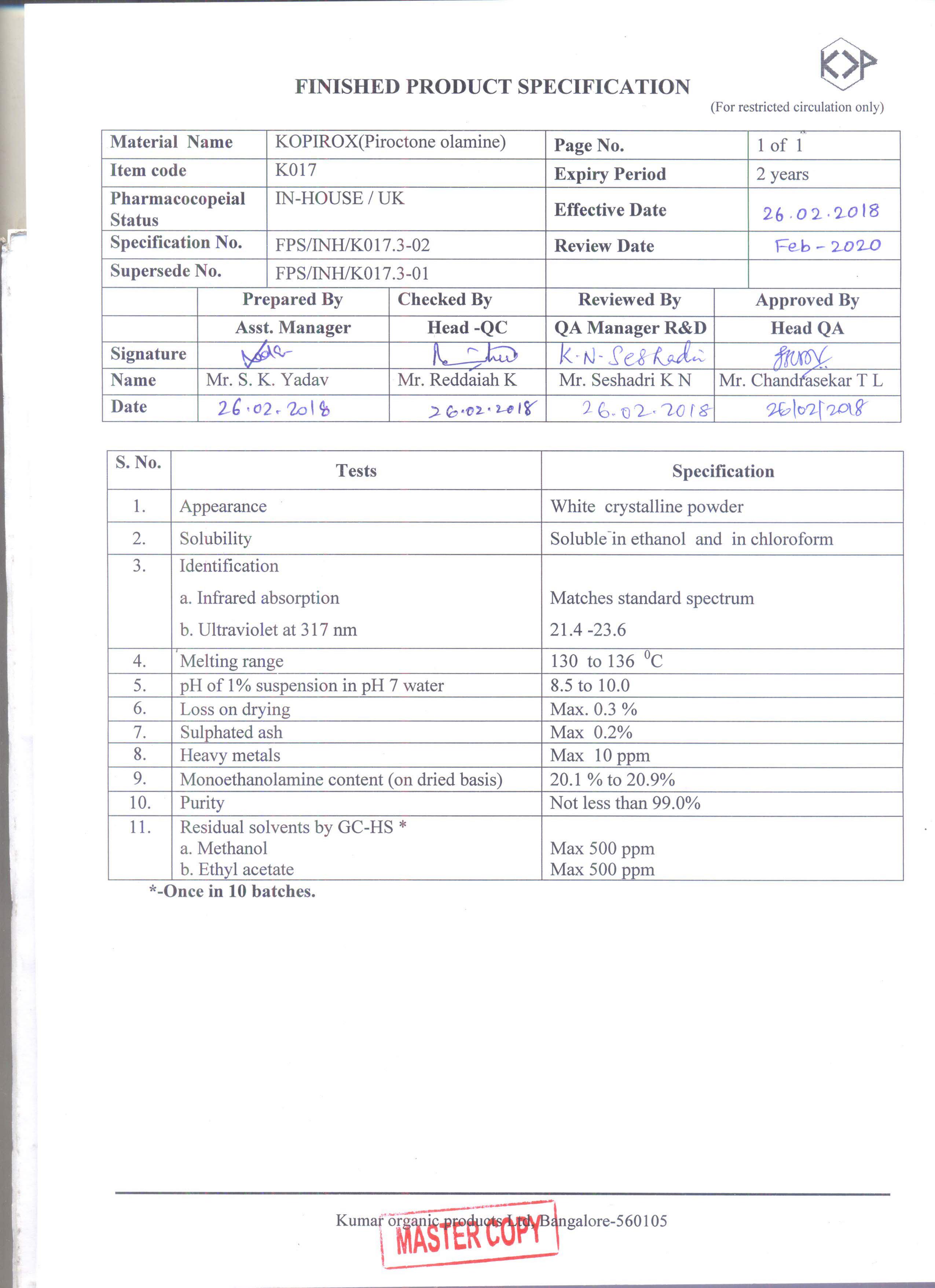 Kumar Organic Products Ltd. - a supplier and producer of Kopirox ...